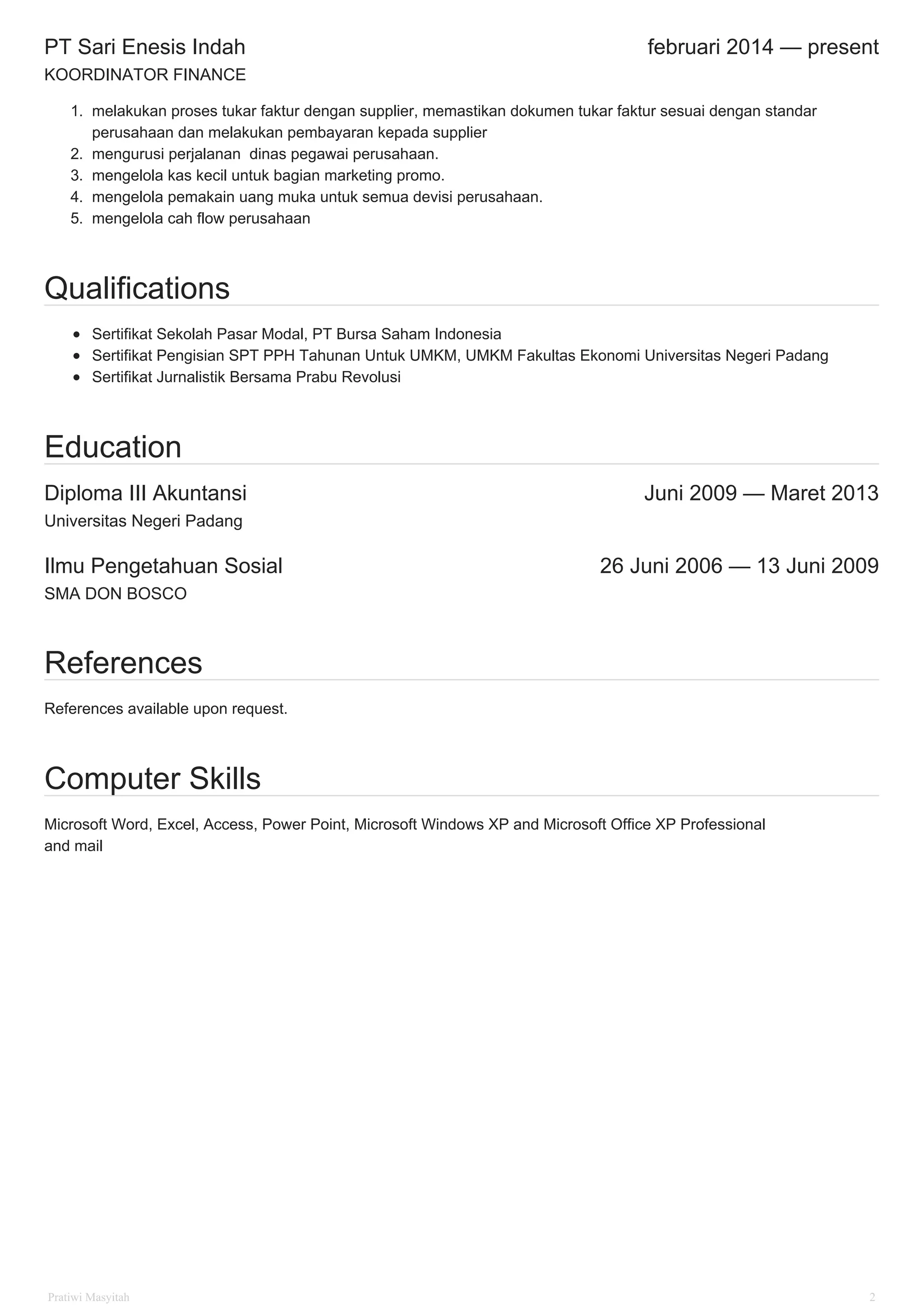 Pratiwi new cv | PDF