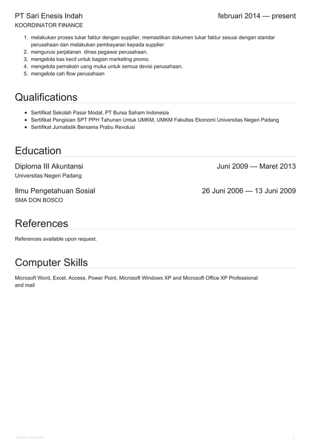 Pratiwi new cv | PDF
