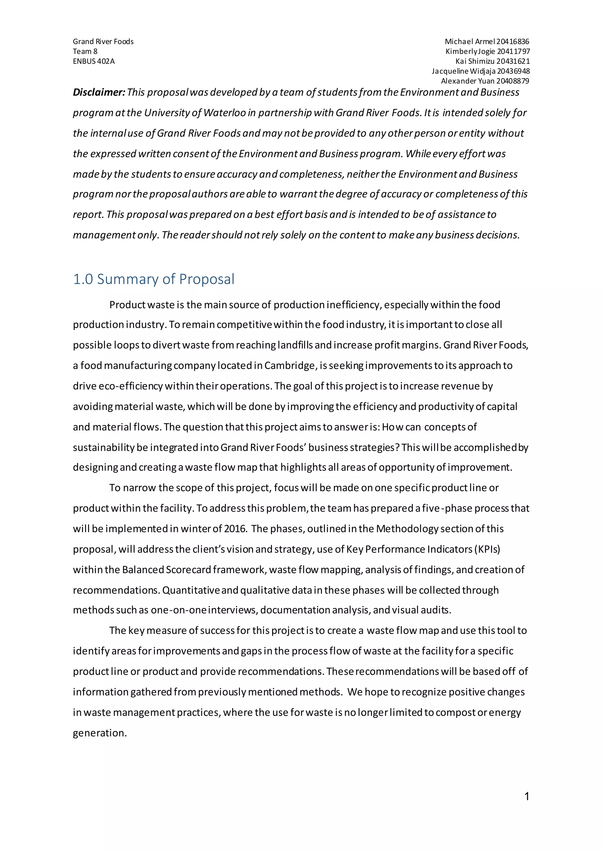 Grand River Foods Waste Management Project Proposal | DOCX