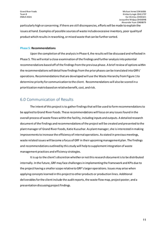 Grand River Foods Waste Management Project Proposal | DOCX