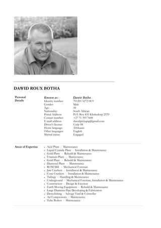 Curriculum Vitae - Dawid Roux Botha | PDF