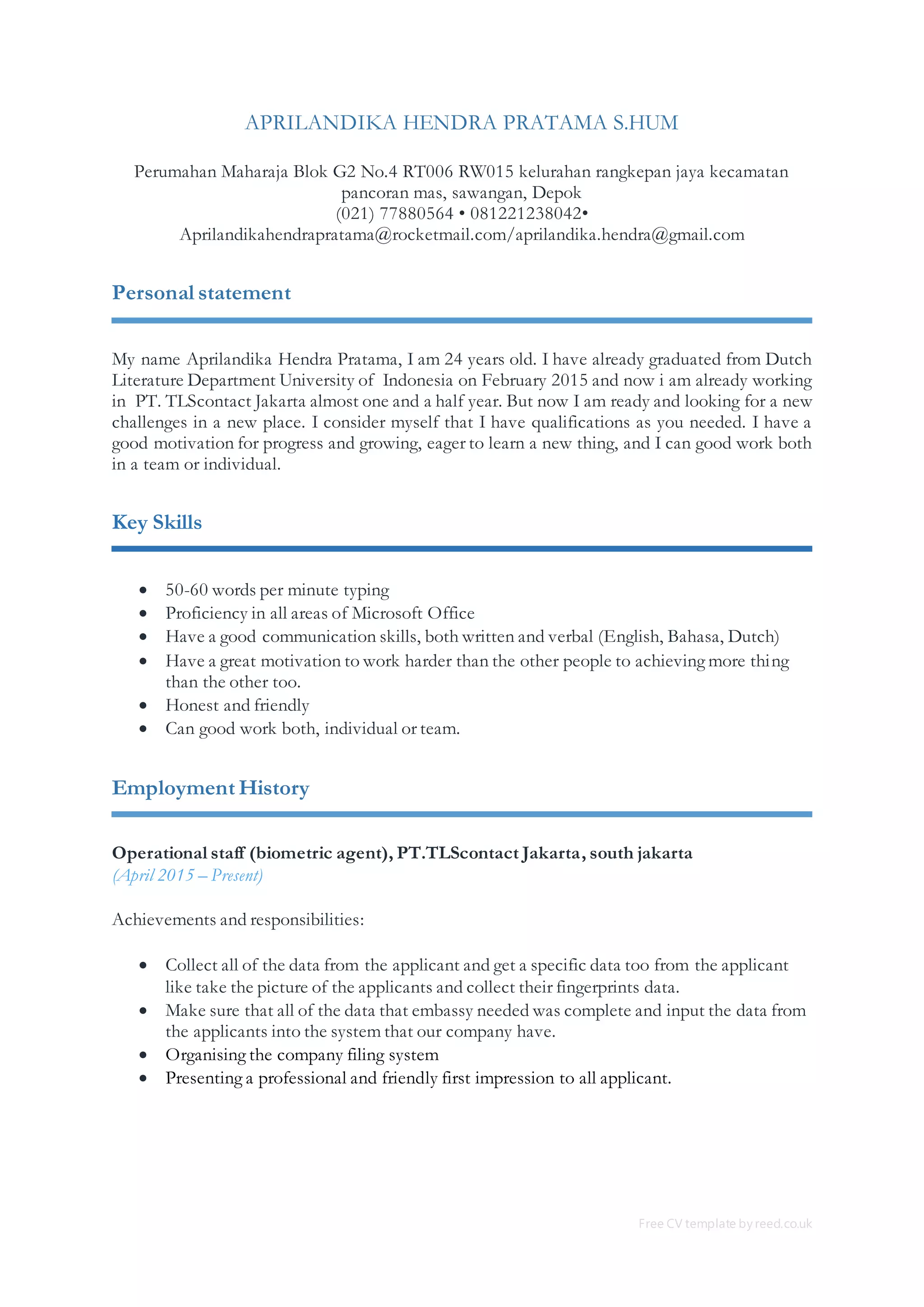 CV Aprilandika Hendra | DOCX