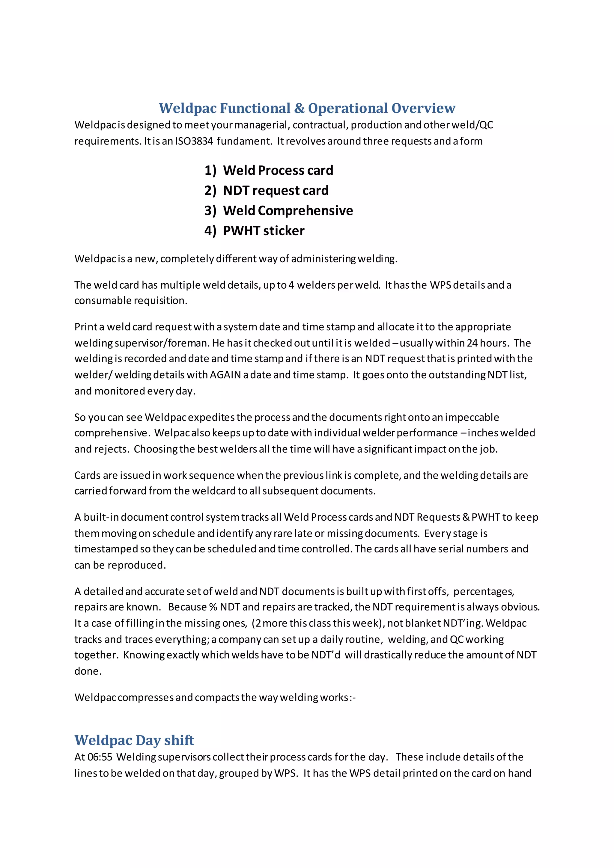 Weldpac -functional overview | PDF