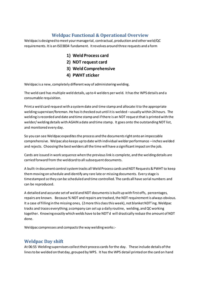 Weldpac -functional overview | PDF