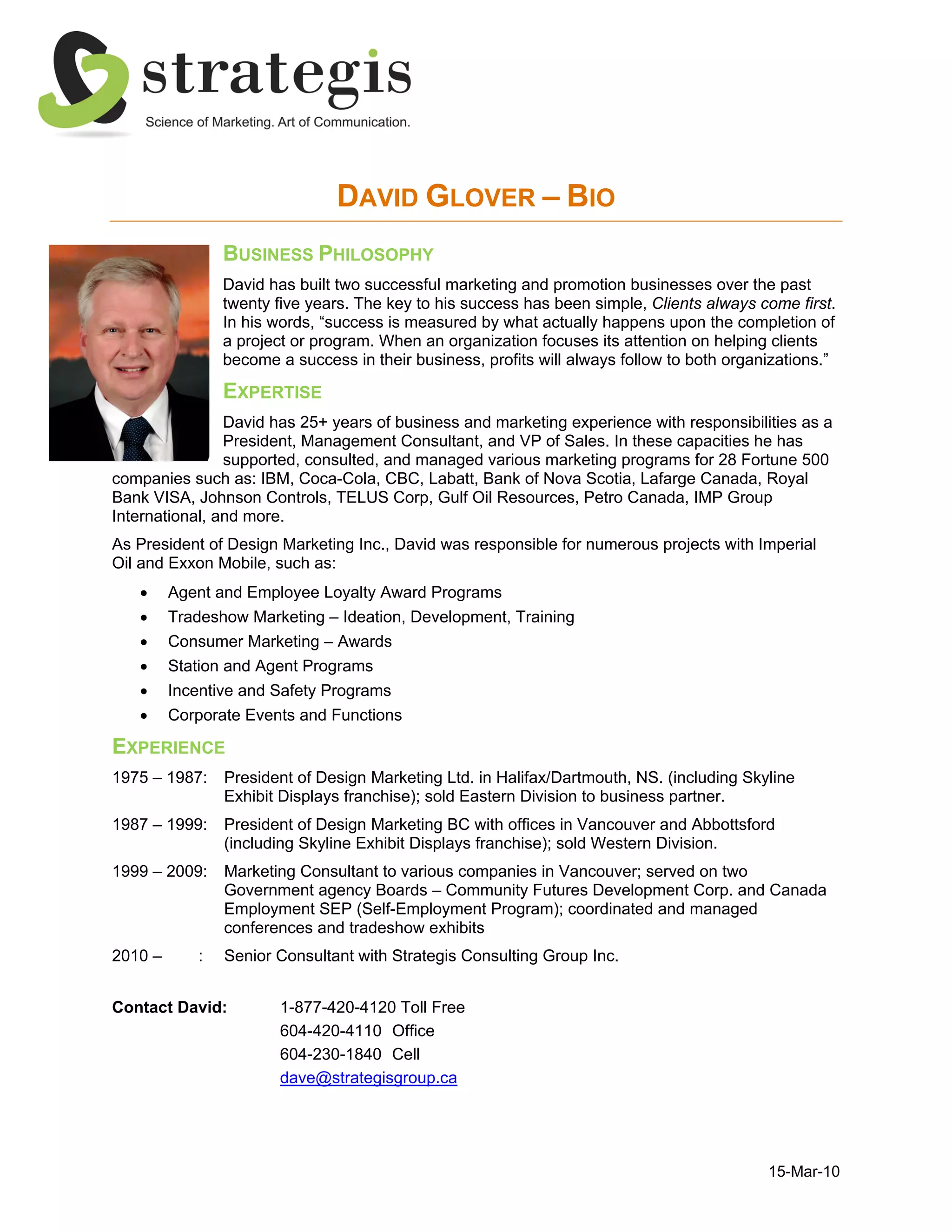 David Glover's Bio | PDF