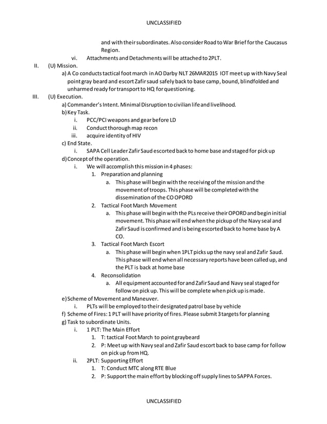 OPORD Tactical foot march mission | DOCX