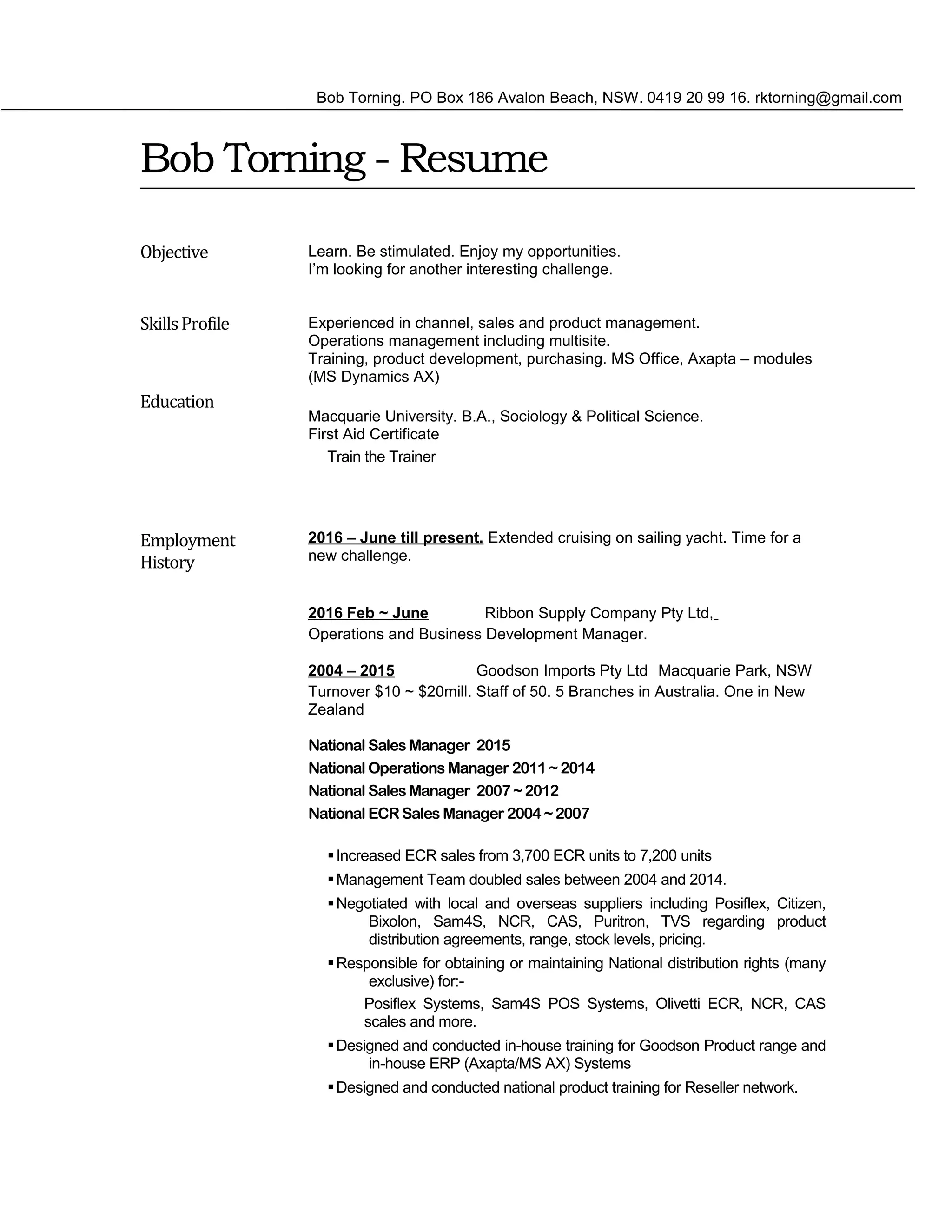 Bob Torning - Resume VerII | PDF