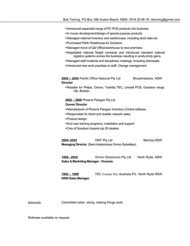 Bob Torning - Resume VerII | PDF