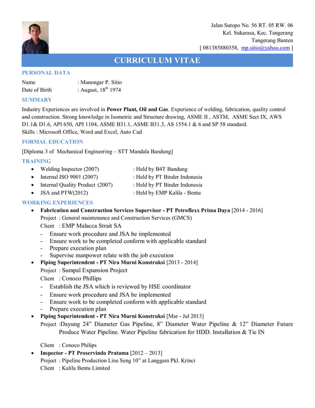 CV Manongar Sitio | PDF | Civil Engineering Industry | Industries