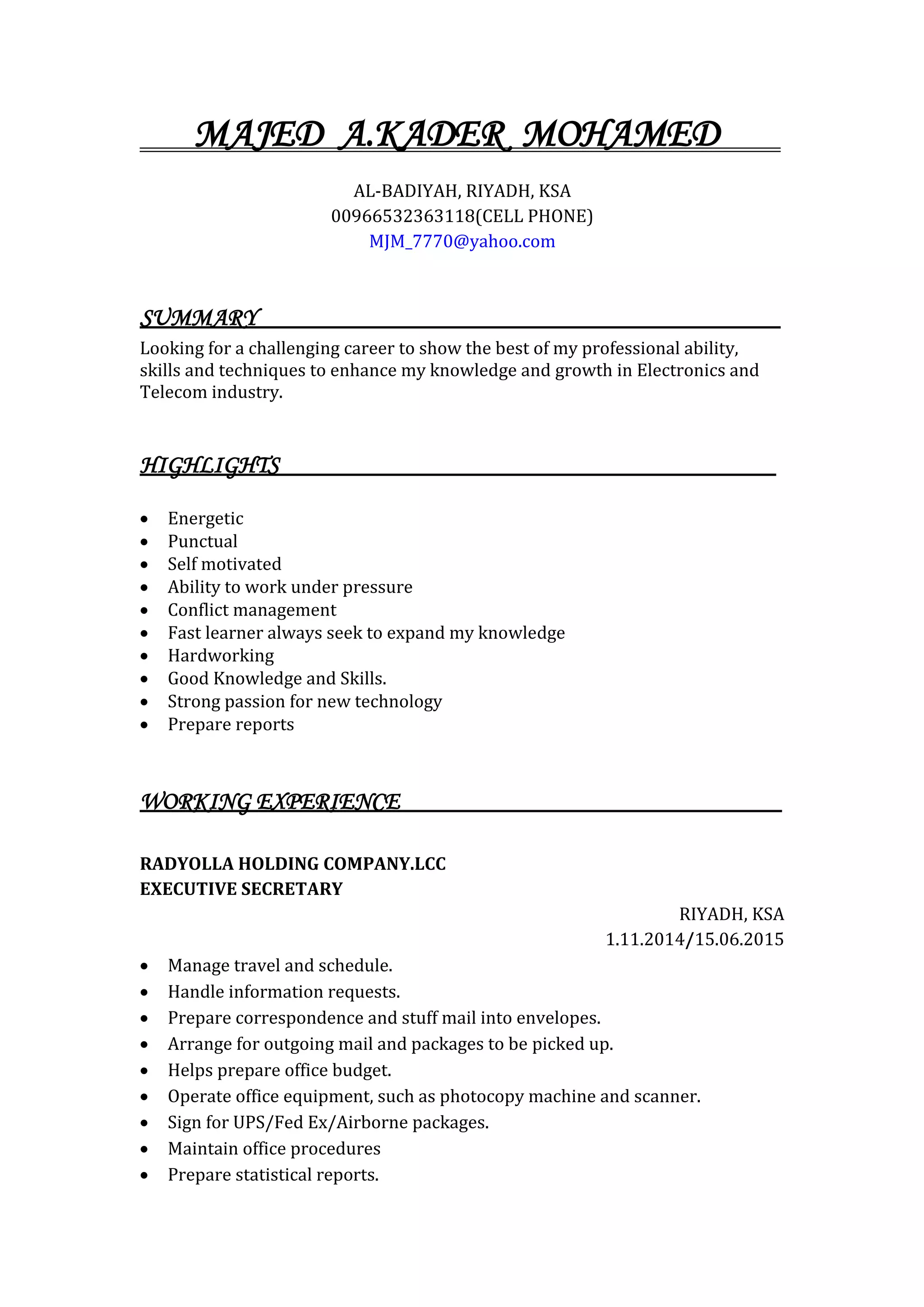 MAJED A.KADER CV | PDF