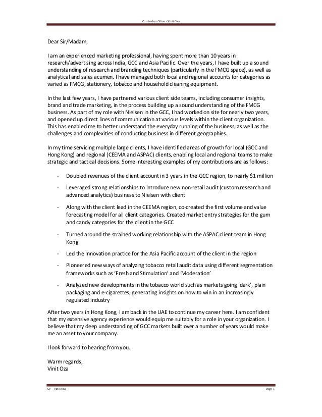 CV and Cover Letter - Vinit Oza - June 2015