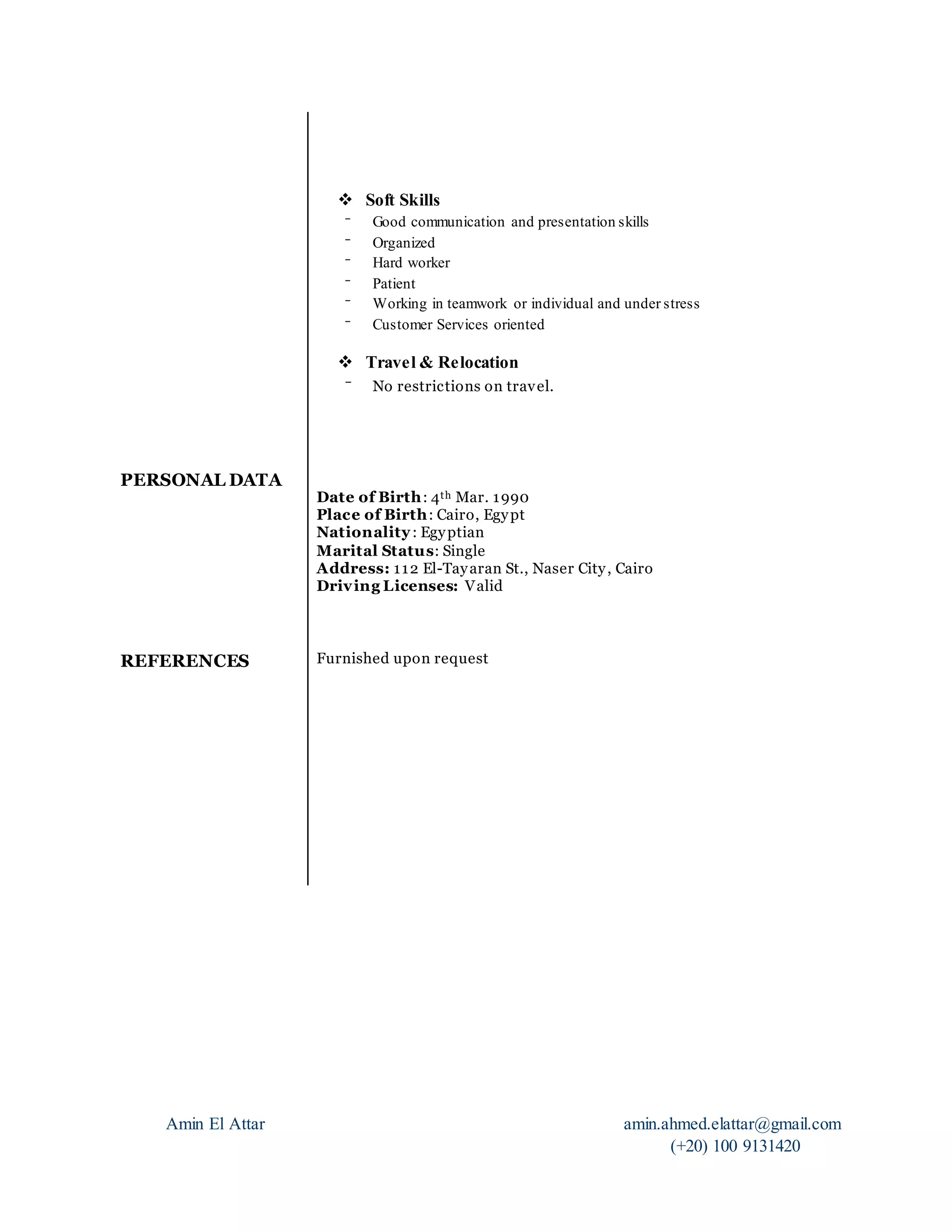 Amin El Attar's CV | PDF