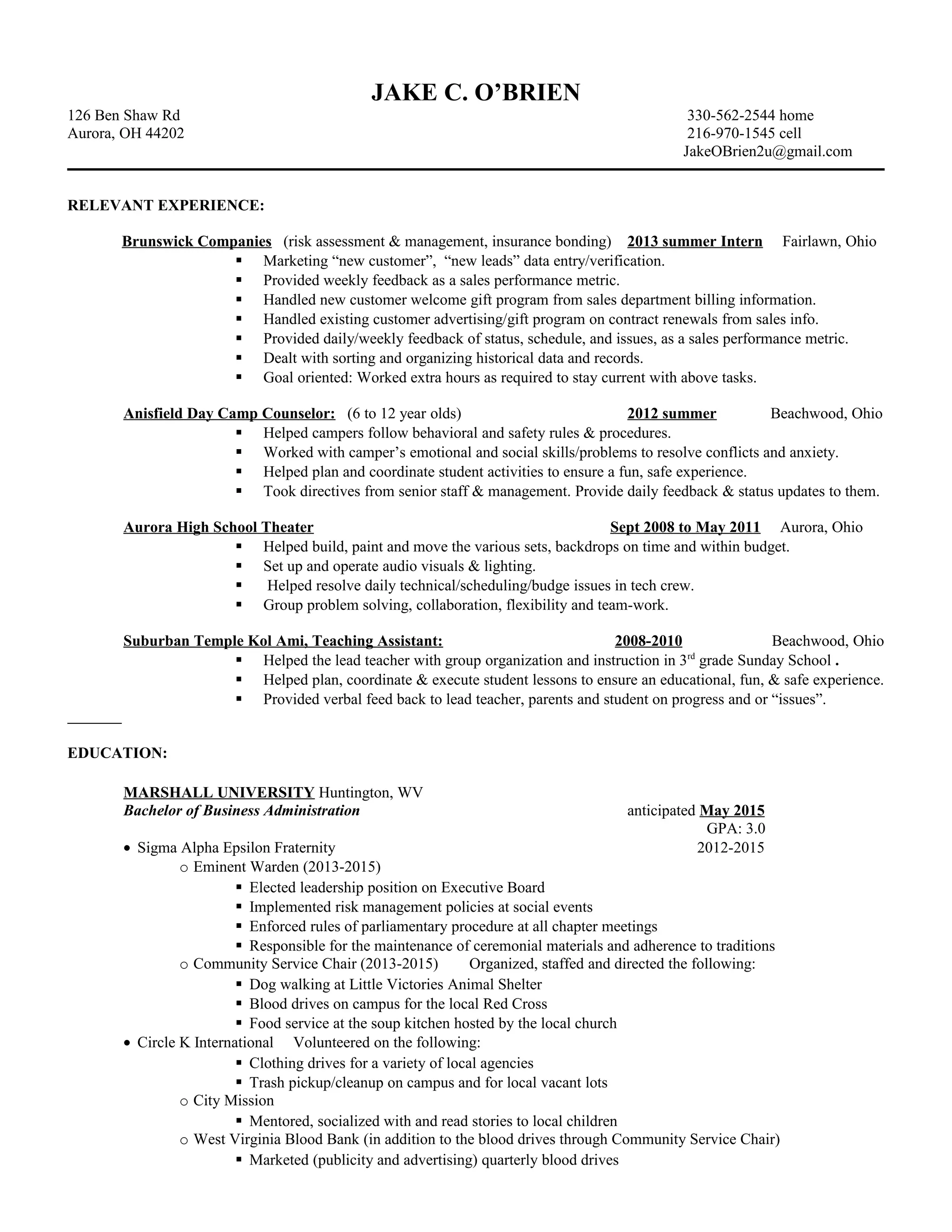 Jake O'Brien's Resume | DOC