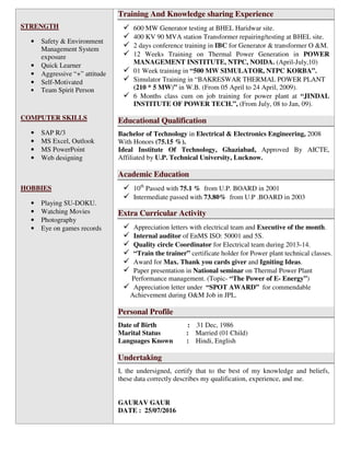 Resume of Gaurav Gaur, Electrical | PDF