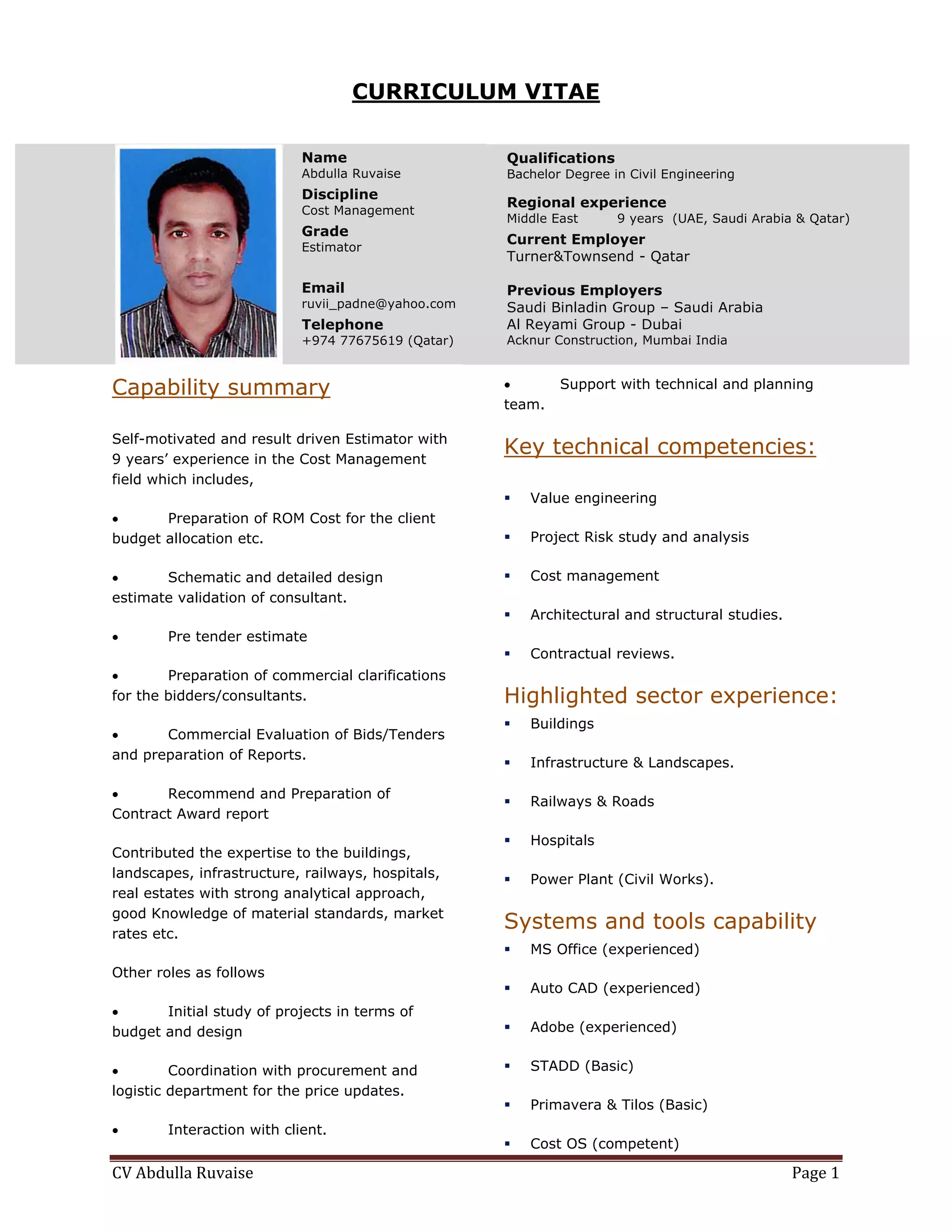 CV Abdulla Ruvaise Aug. 2016 | PDF