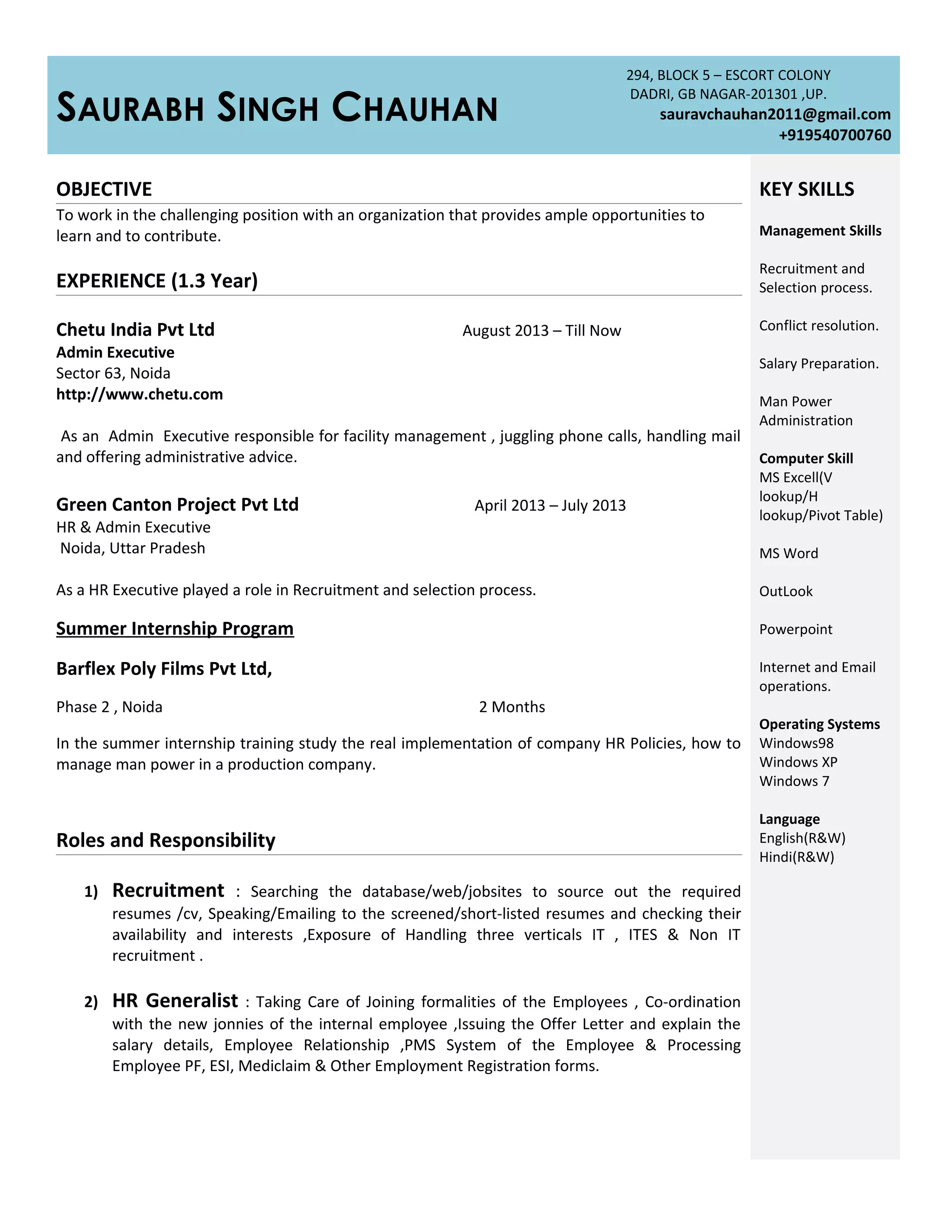 resume.saurabh | DOC | Business | Business and Finance