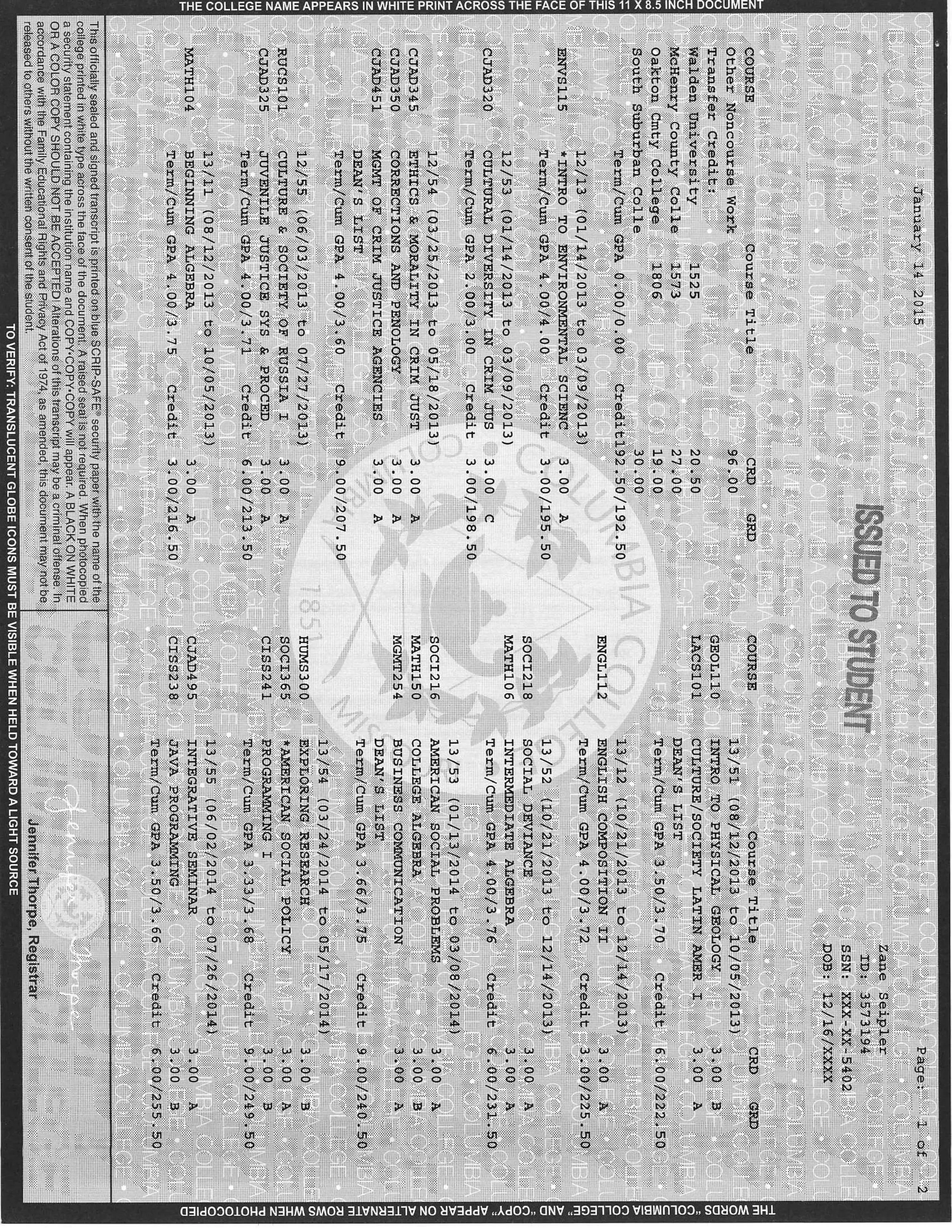 Final Columbia Transcripts | PDF