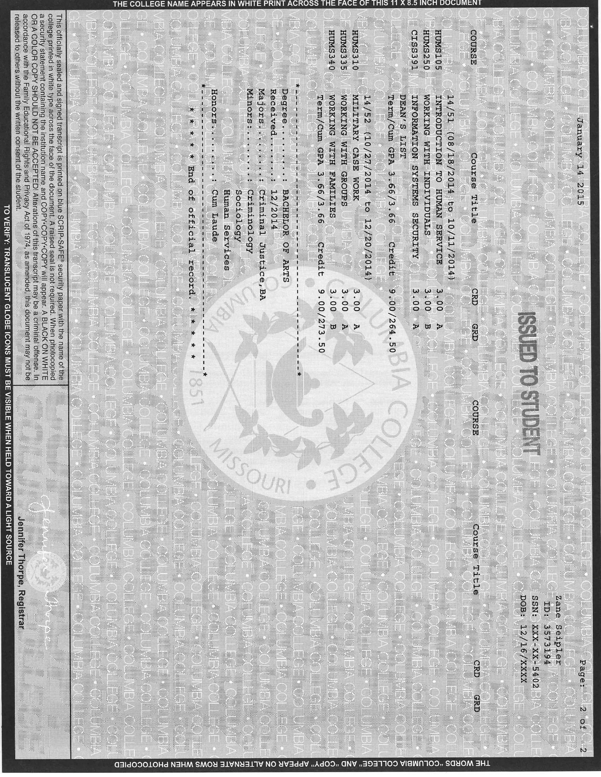 Final Columbia Transcripts | PDF