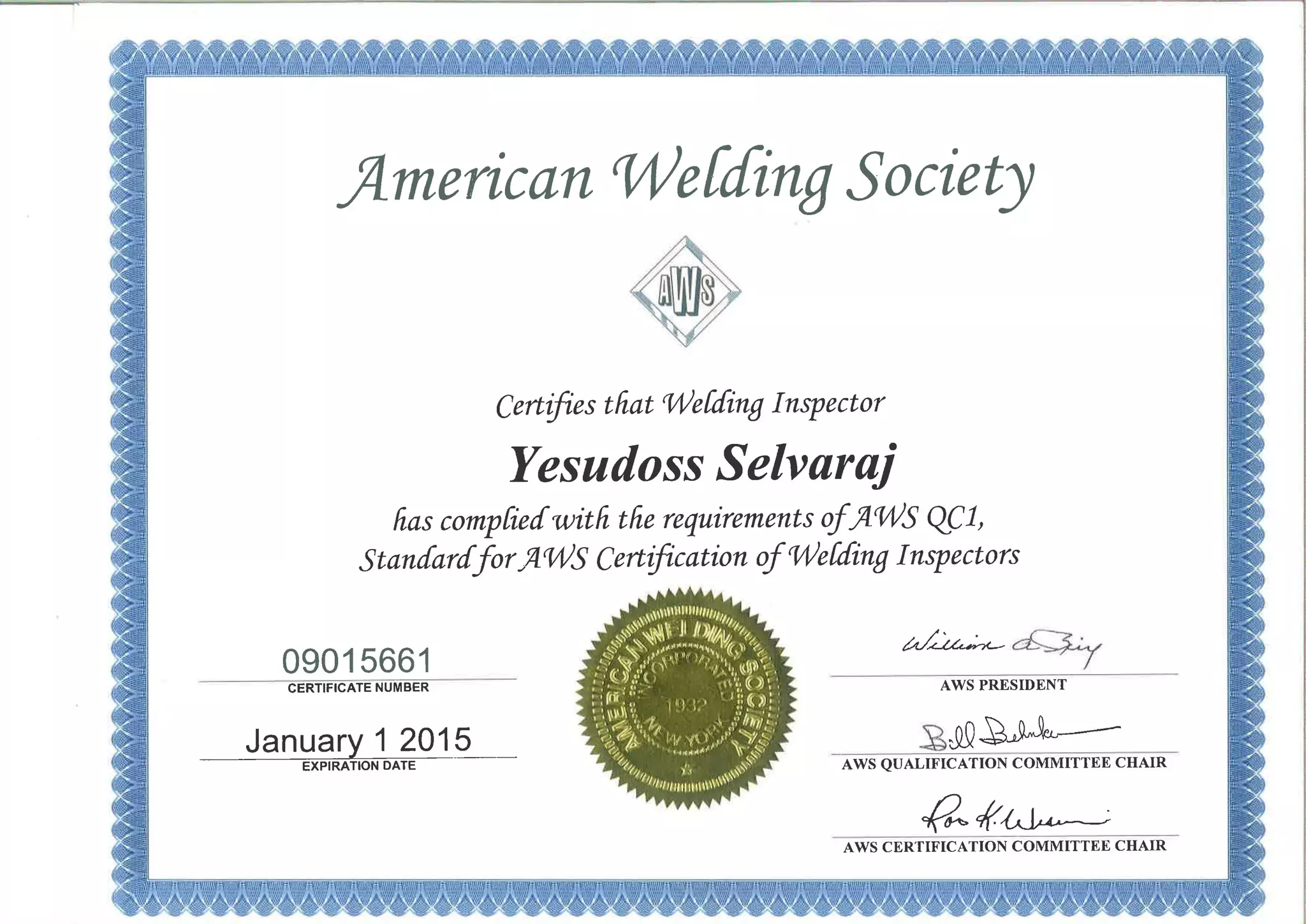 WELDING INSP CERTIFICATE (2012) | PPT