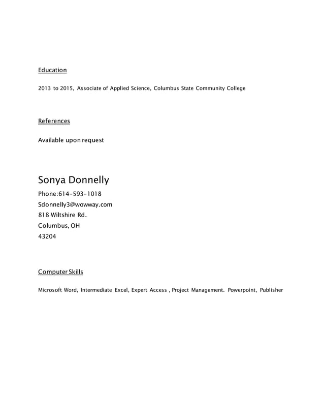 Sonyas most recent resume | DOCX | Business | Business and Finance