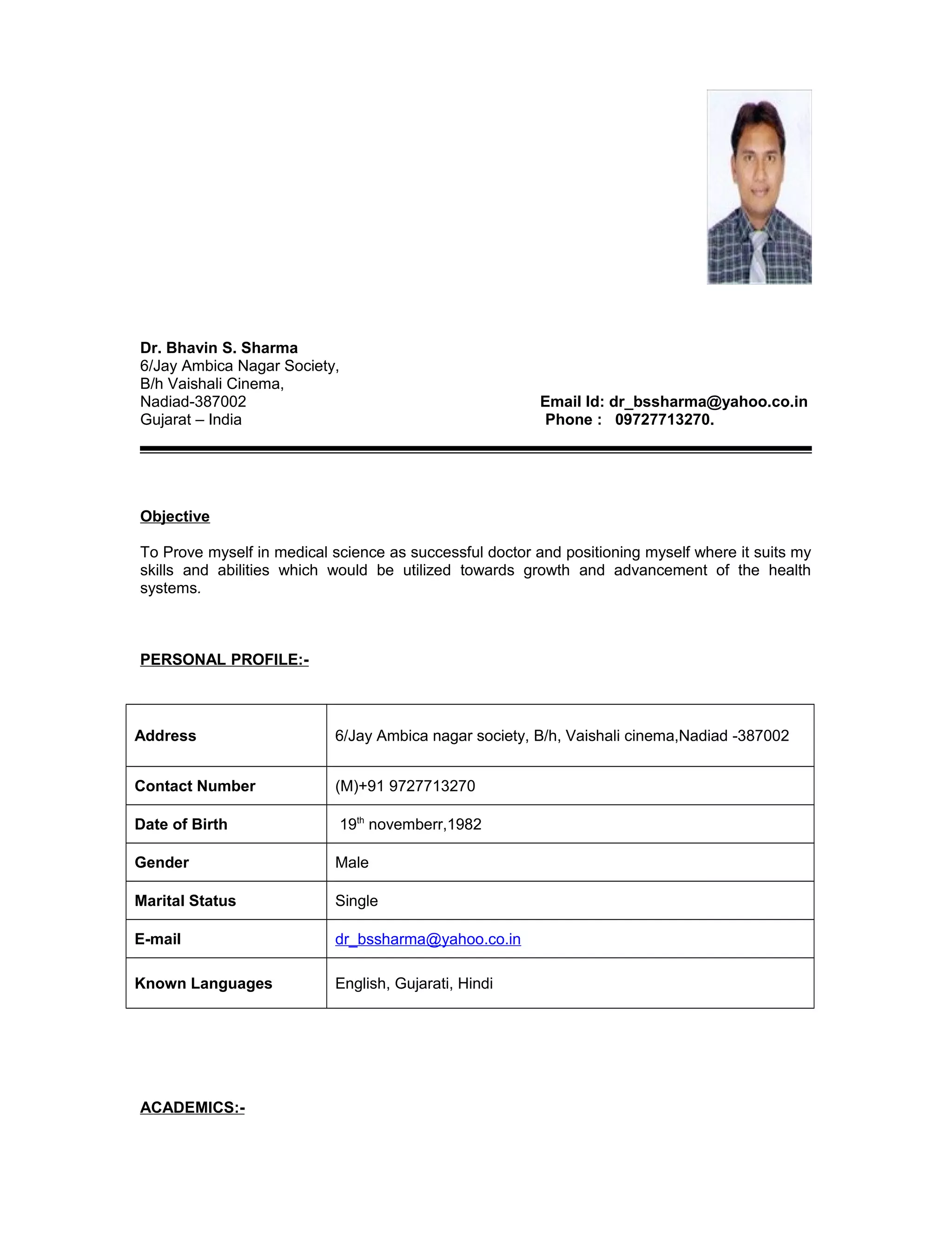 Dr.Bhavin Resume | DOC