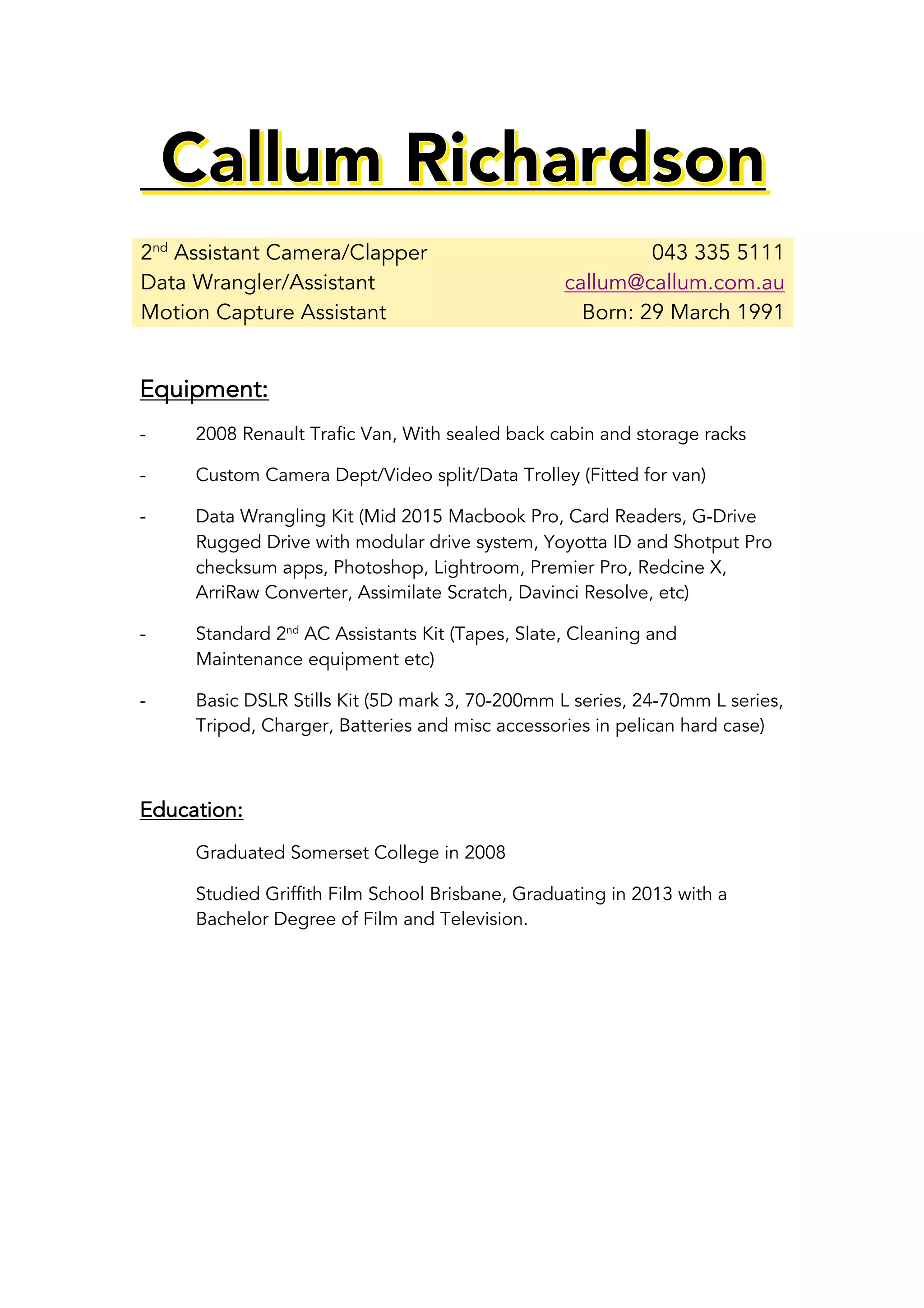 Callum Richardson 2016 CV | PDF