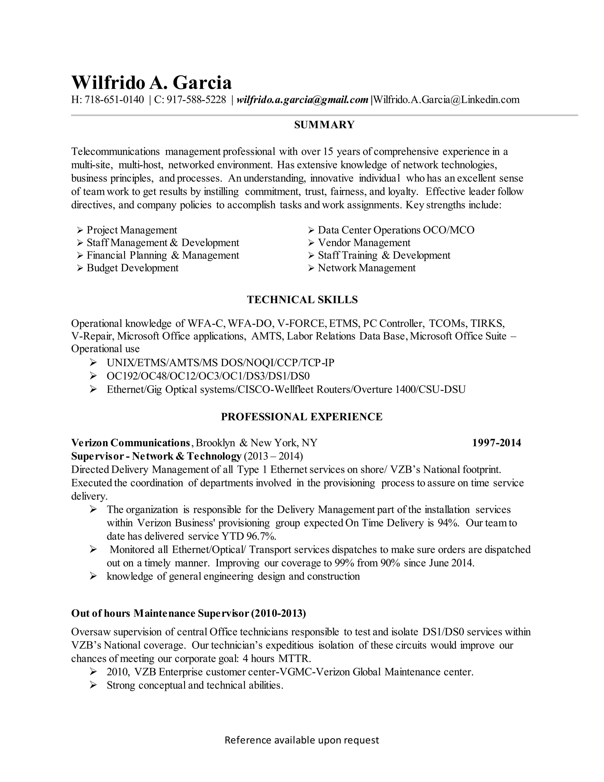 Wilfrido Garcia Resume | DOCX | Computer Networking | Computing