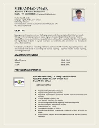 Umair Resume | PDF | Business Accounting & Finance | Business