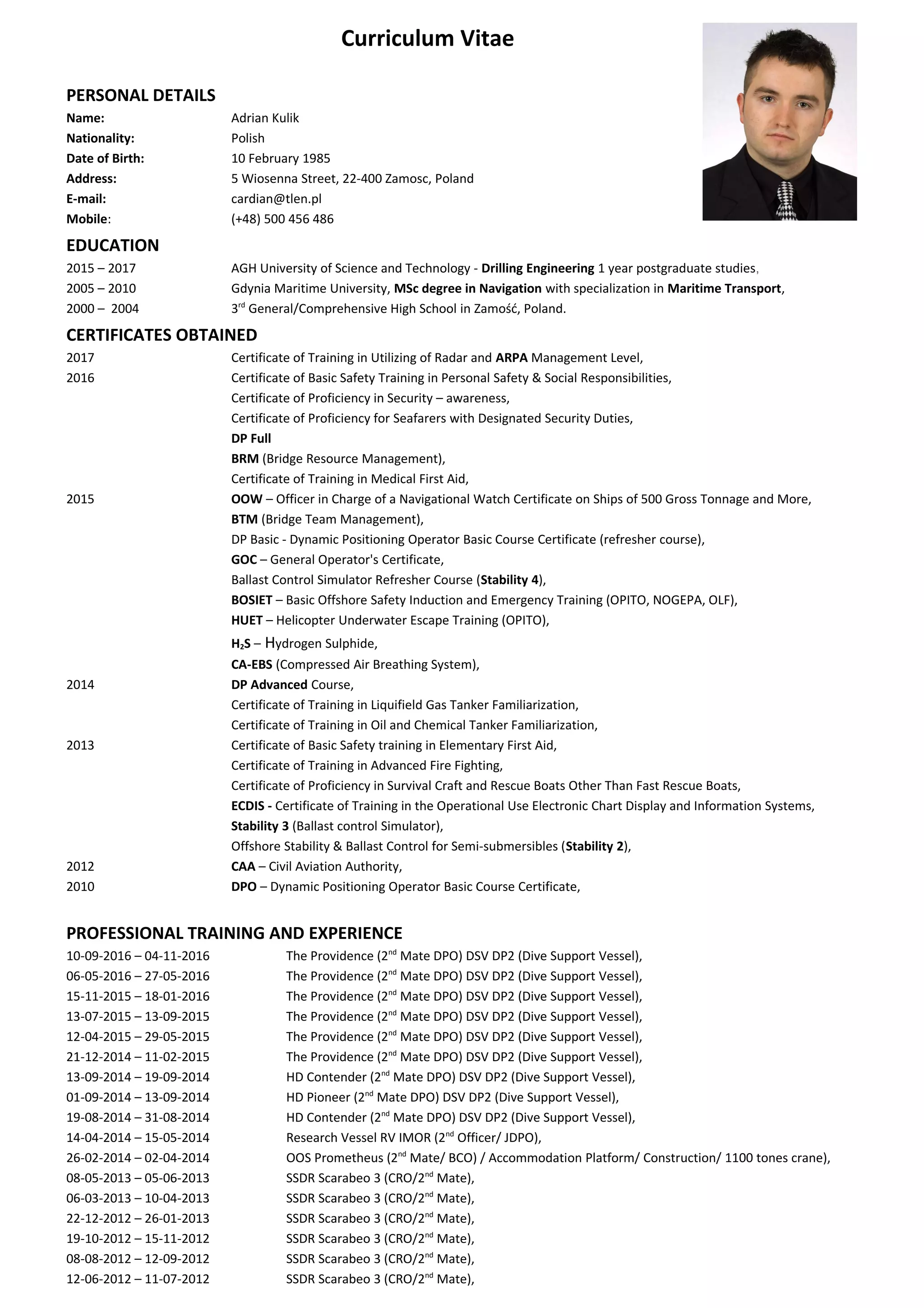 CV Adrian Kulik 13-02-2017 | PDF