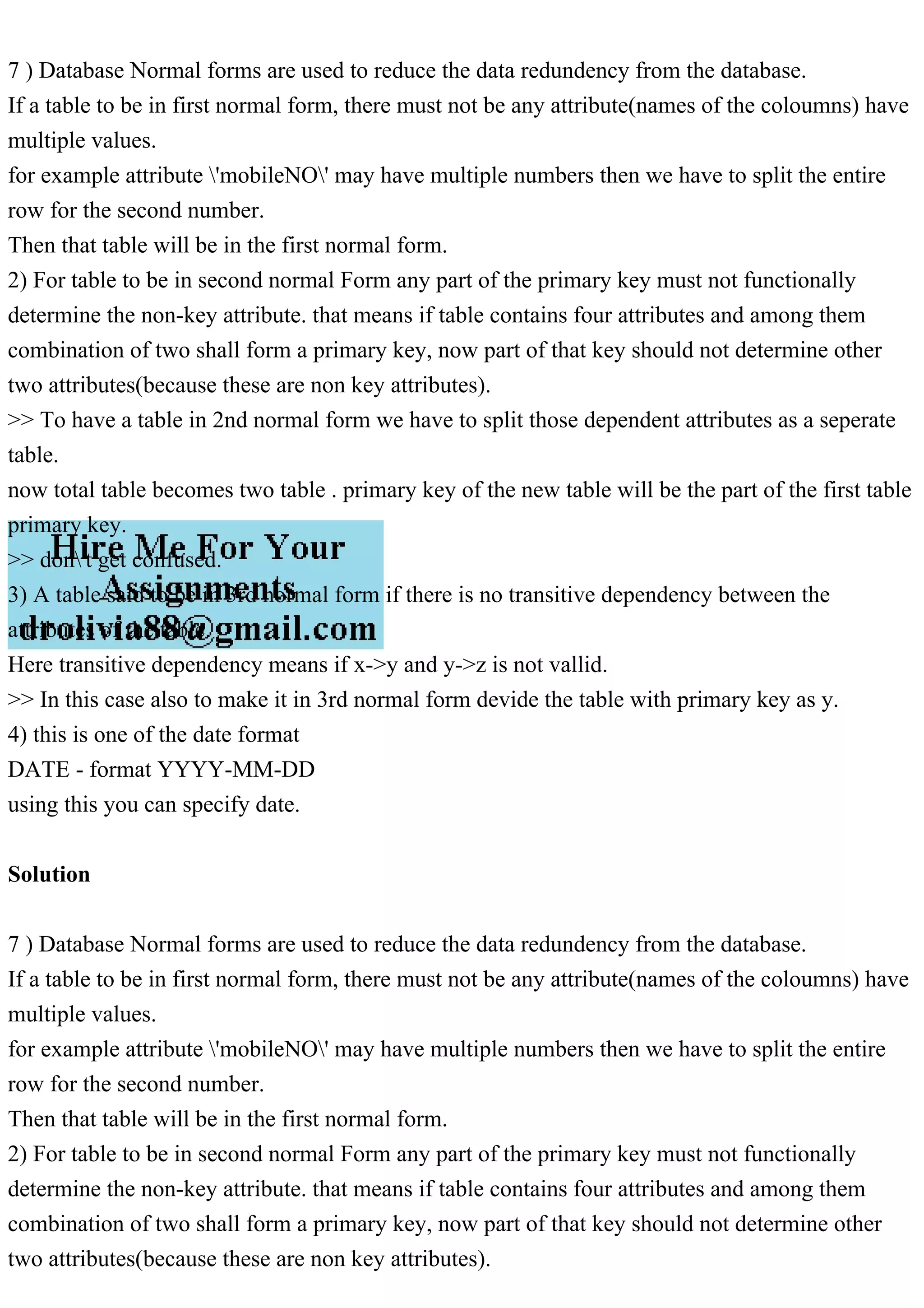7 ) Database Normal forms are used to reduce the data redundency fro.pdf