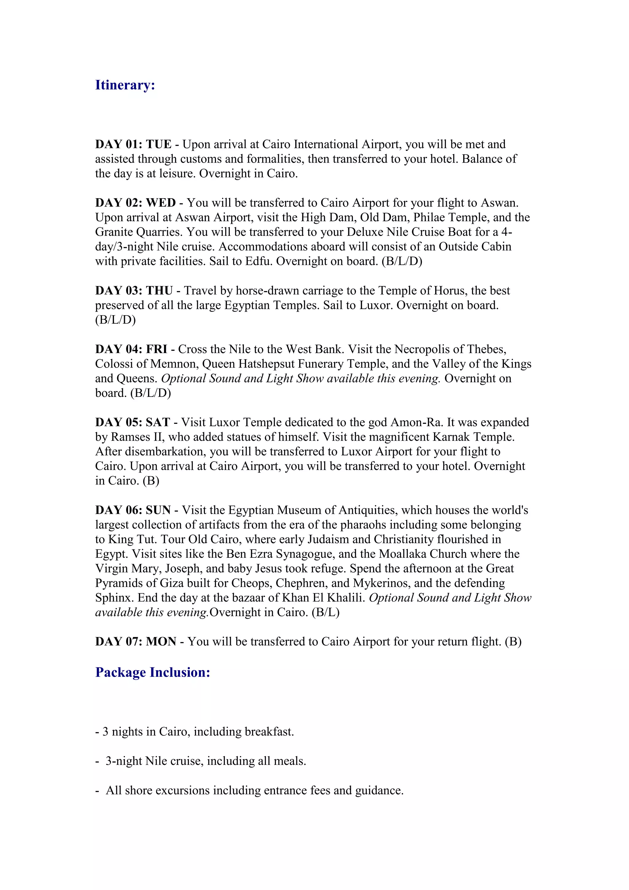 7 days egypt horus tour package | DOCX