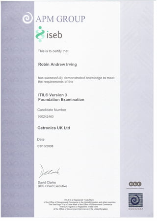 ITIL V3 Certificate | PDF