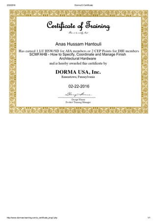 Dorma E-Certificate. | PDF