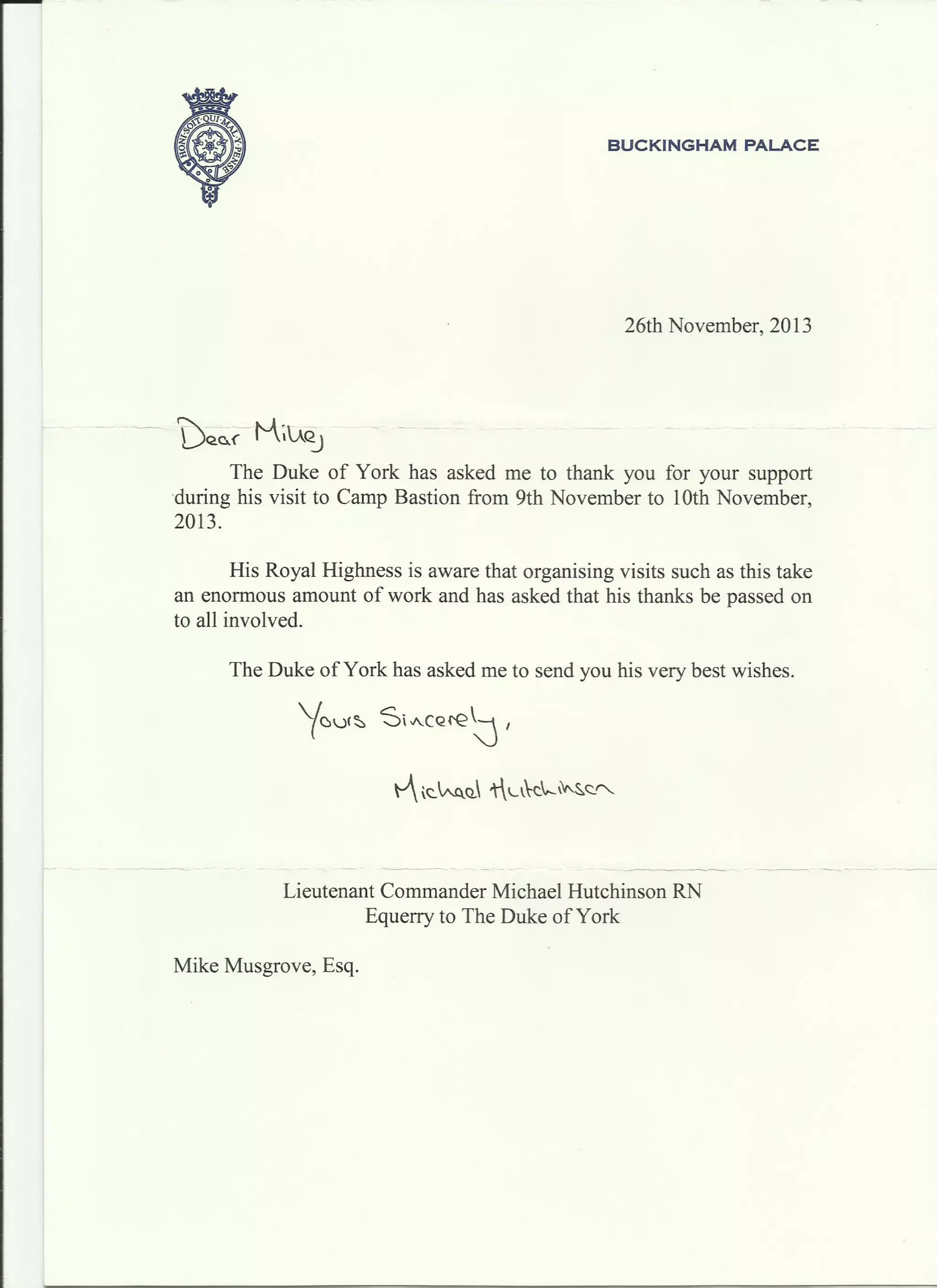 Letter of appreciation 2 HRH Duke of York | PDF