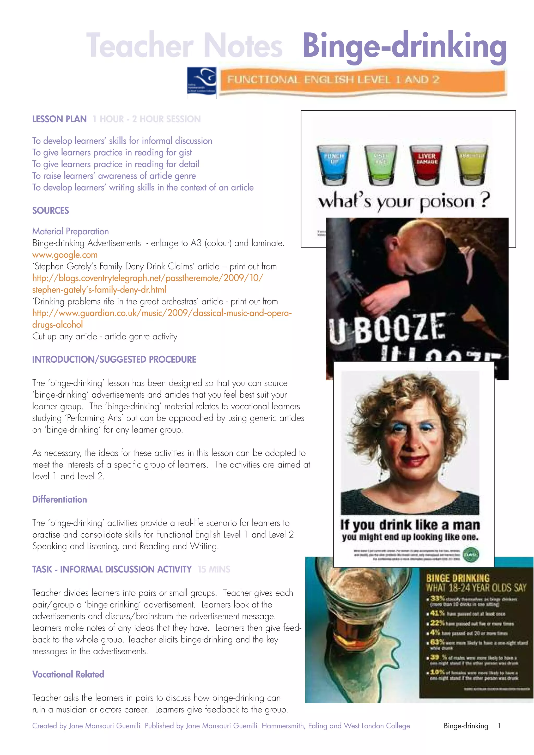 Binge Drinking Lesson | PDF