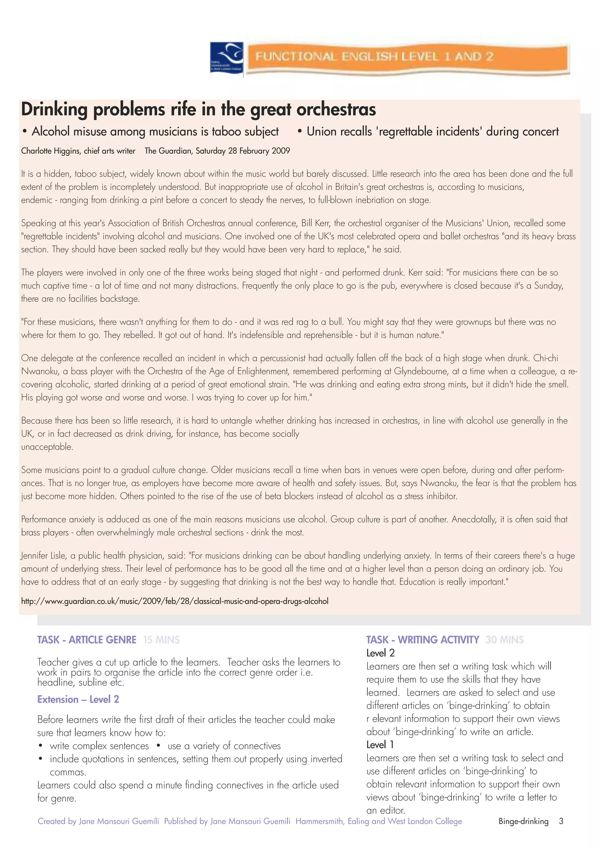 Binge Drinking Lesson | PDF