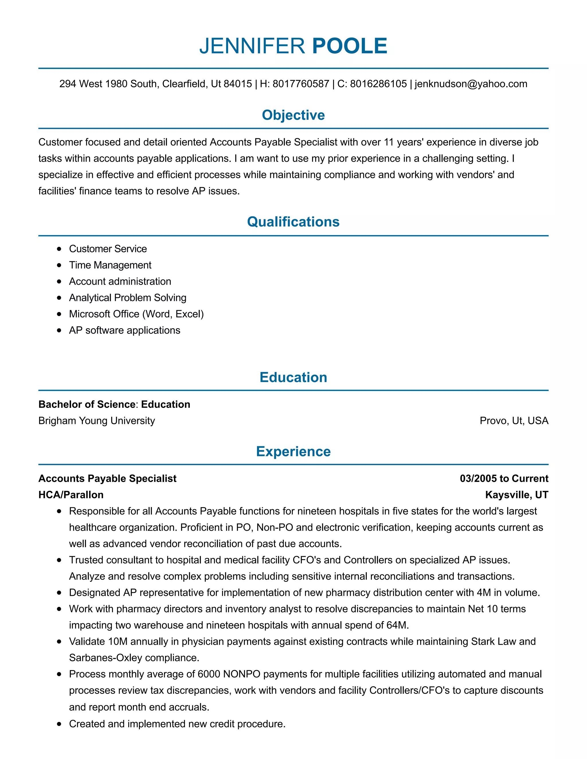 Jennifer Poole Resume 1 | PDF | Business Accounting & Finance | Business