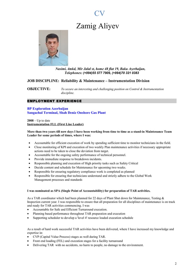 Zamig Aliyev- CV ( V-2 ) | PDF