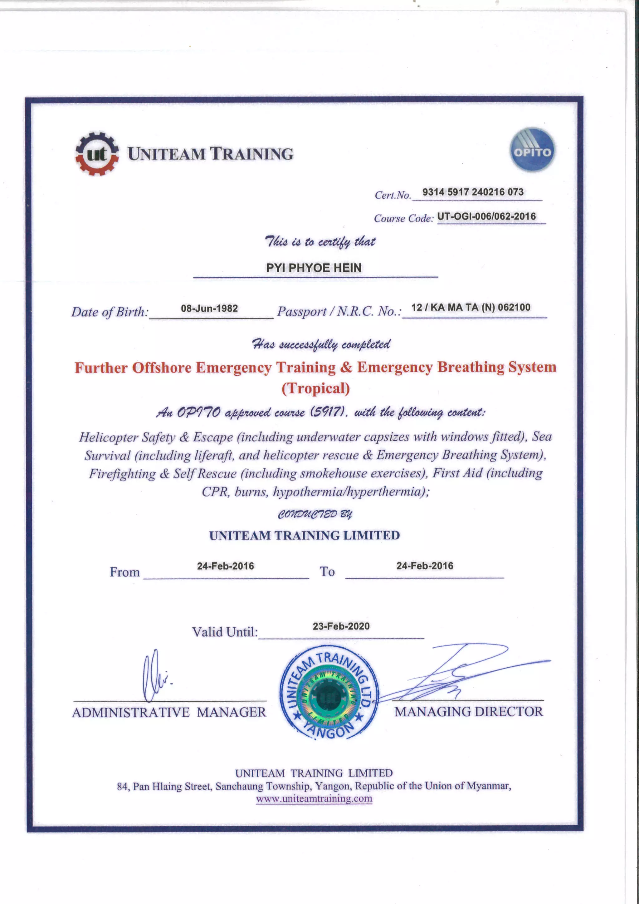 Opito Certificate | PDF