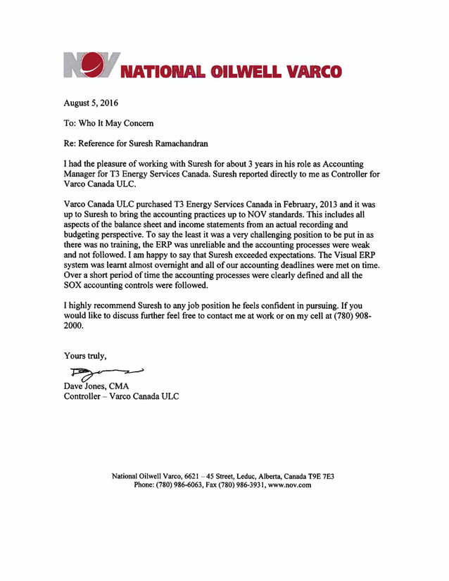 Reference letter-National Oilwell Varco | PDF