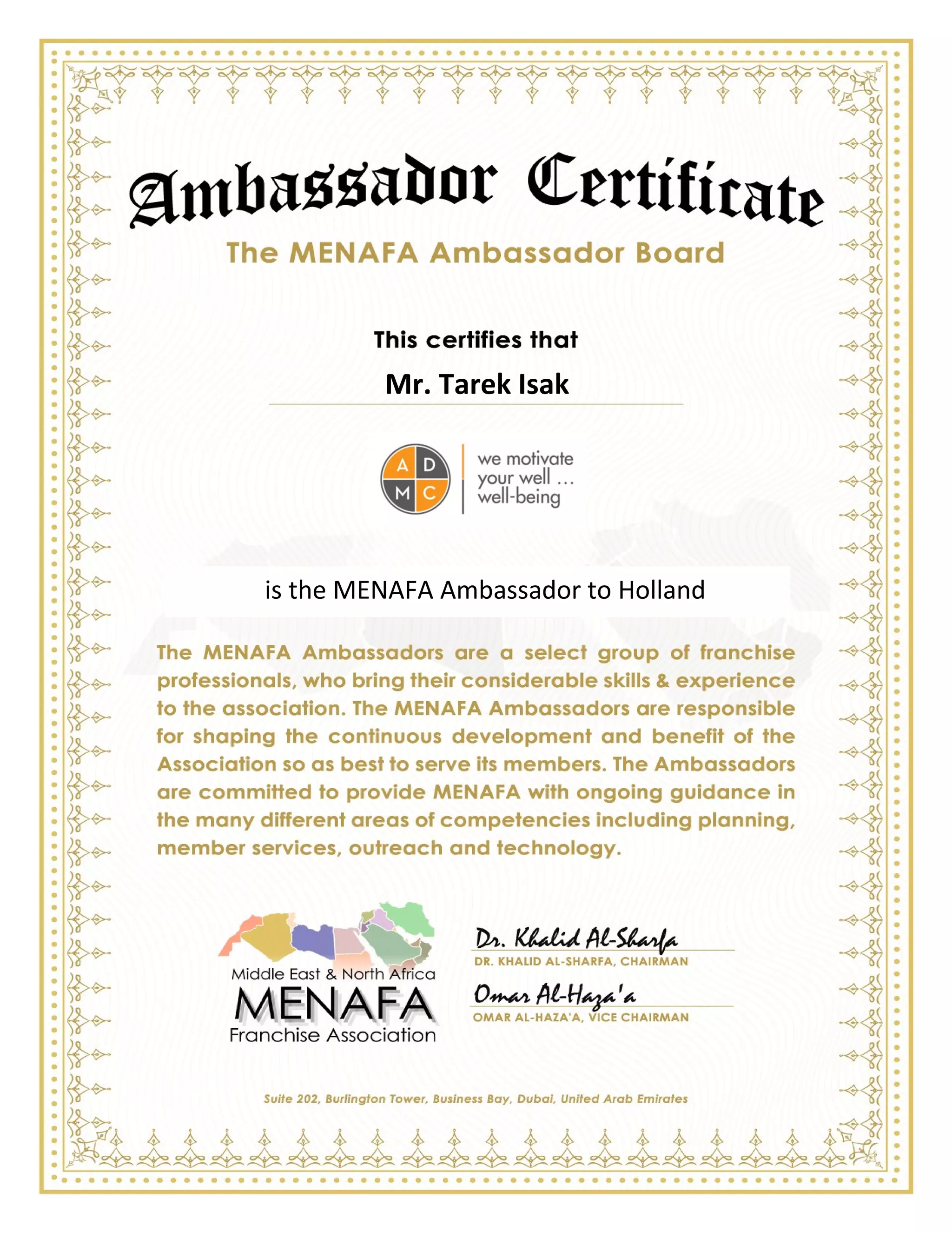 ADMC Ambassador Certificate | PDF