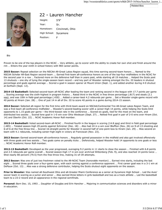 Biography Sample 1 - Student-Athlete Profile | PDF | College Basketball ...