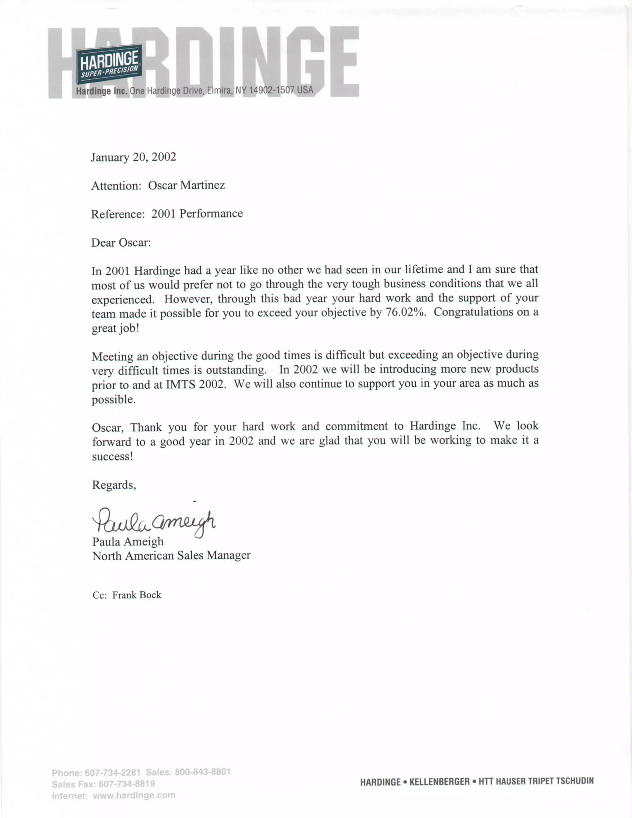 Letters of Comendation from Hardinge Inc342 | PDF