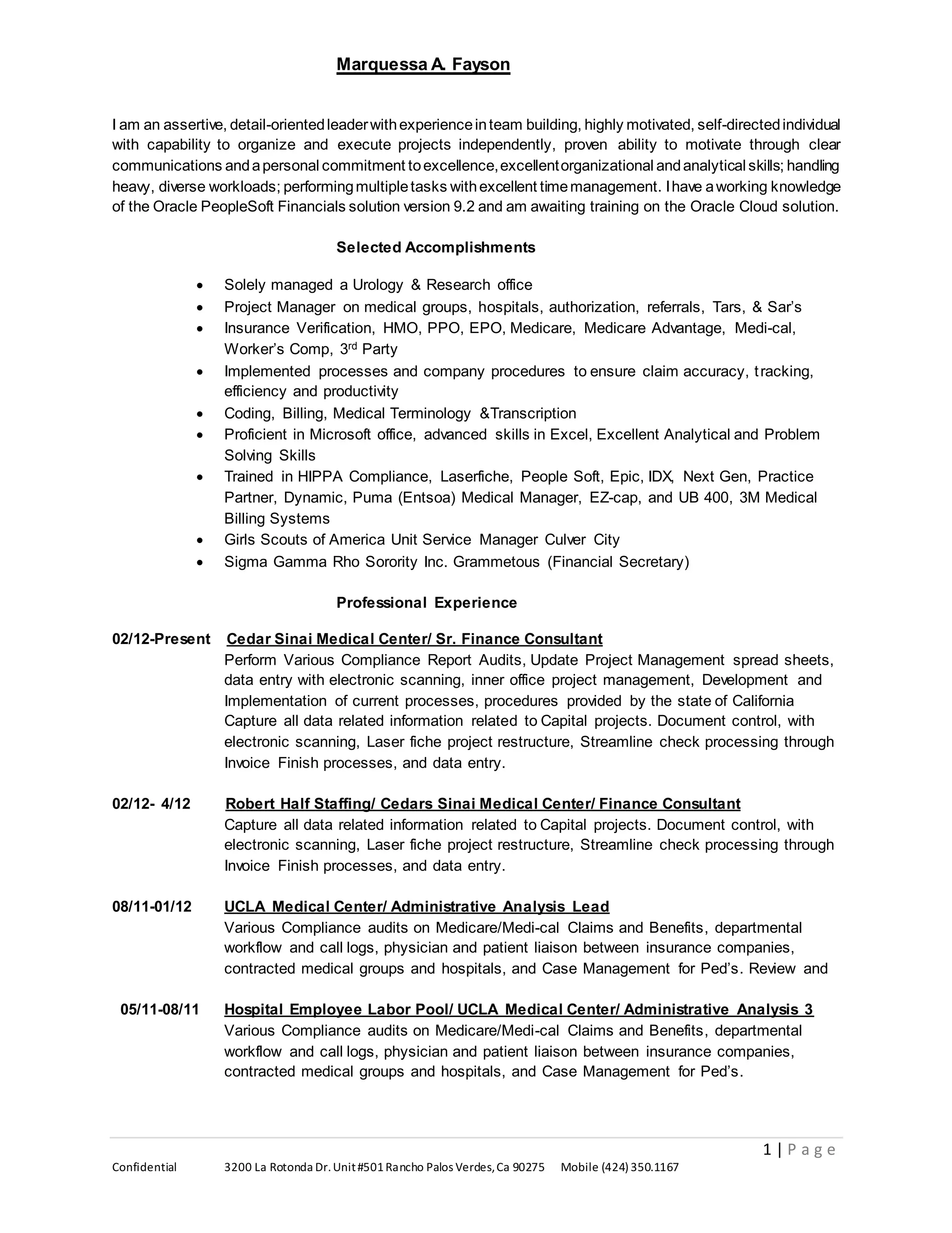 Marquessa Fayson Current Resume v1 | PDF