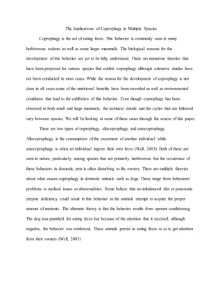 The Implications of Coprophagy in Multiple Species | DOCX