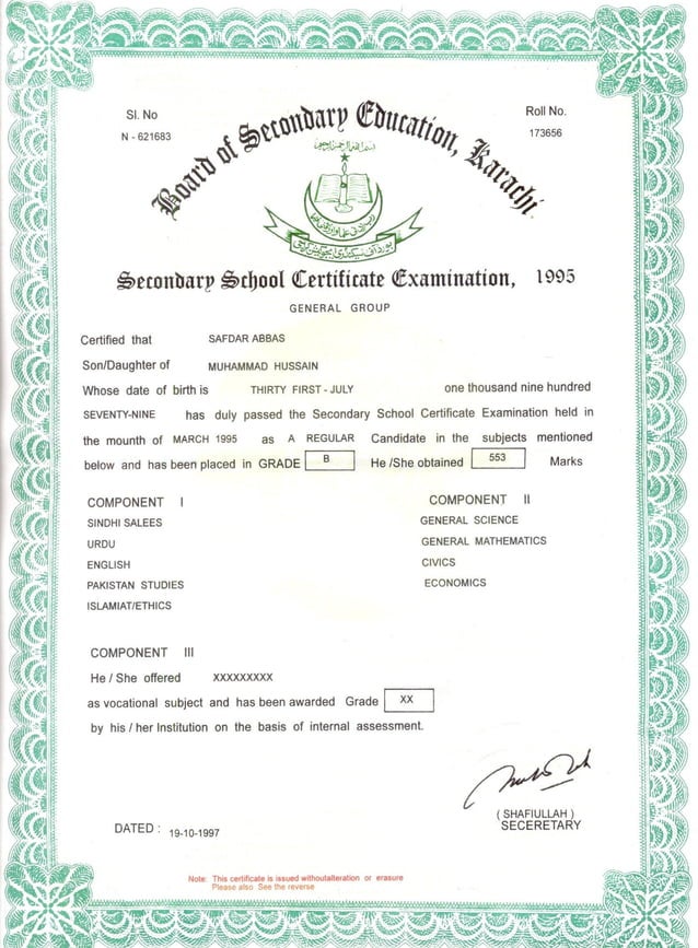 Matric-Certificate_Front-Back | PDF