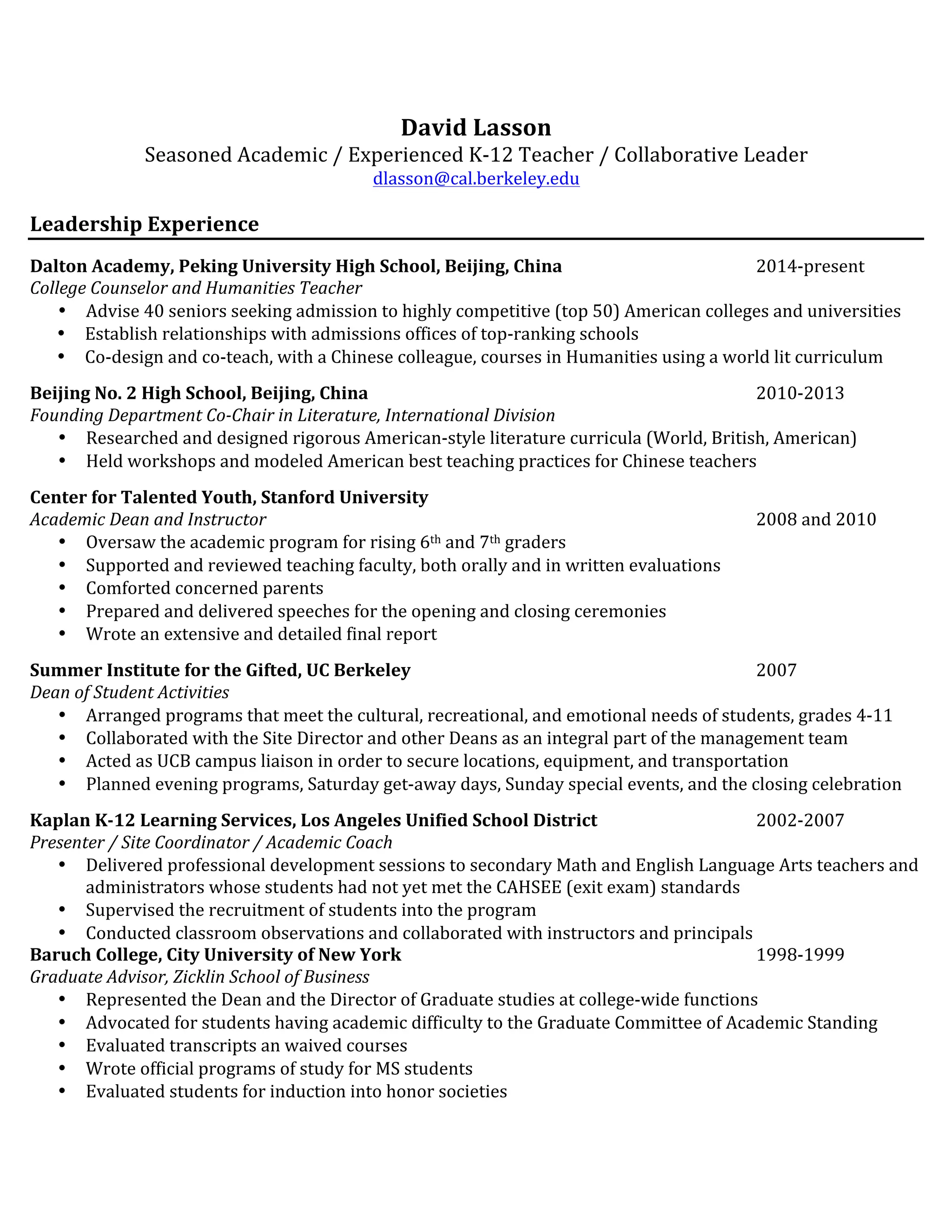 David Lasson's CV, April 2016 | PDF