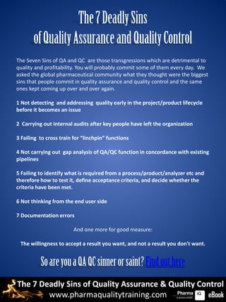 The 7 Deadly Sins of Quality Assurance and Quality Control - Pharma IQ ...