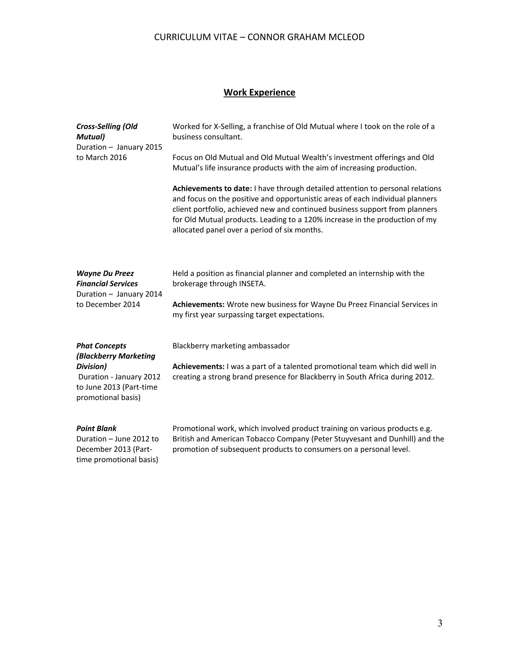 Connor Mcleod CV | PDF