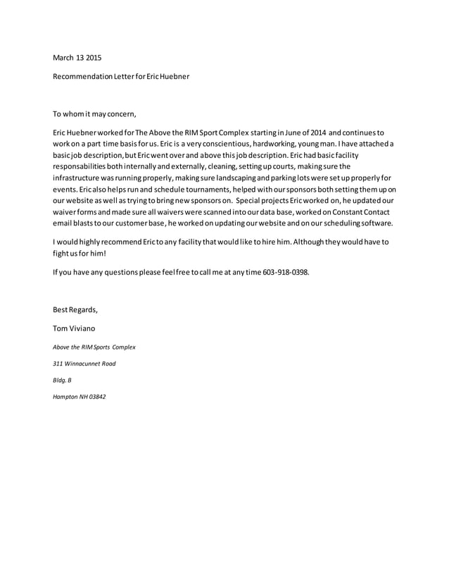 Eric Huebner letter of recommendation | DOCX